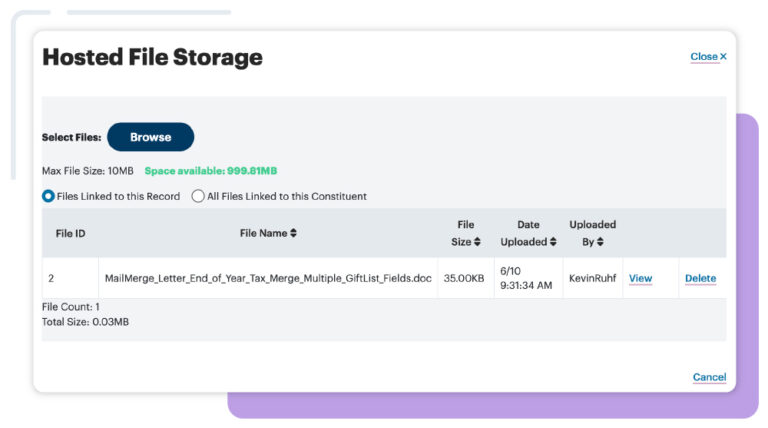 Nonprofit CRM File Storage (Images, Documents) in DonorPerfect
