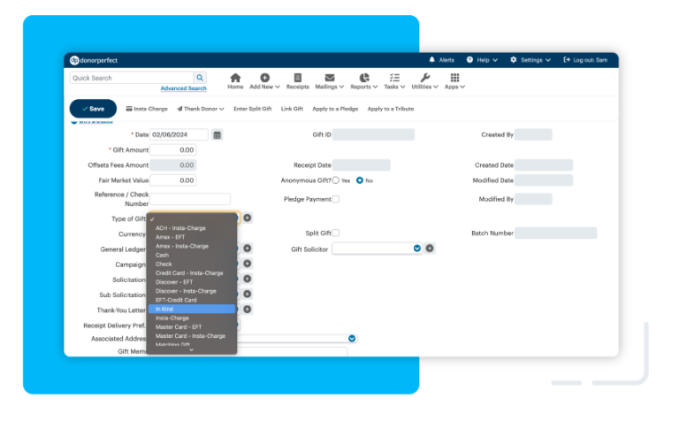 Customized donor data entry screens for DonorPerfect CRM
